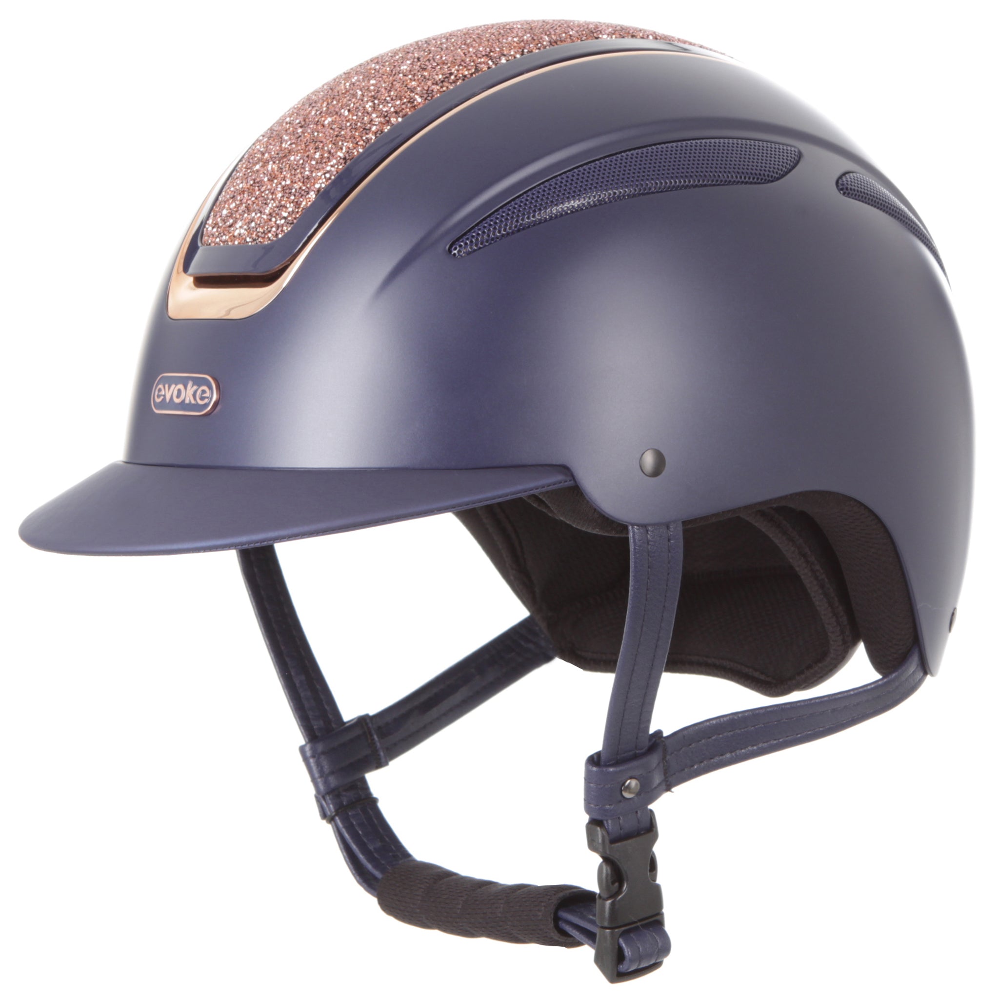 Callisto Classic Peak Helmet In Navy Rose Gold Crystal – Evoke Country ...
